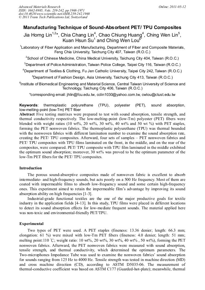 Manufacturing Technique of Sound-Absorbent PET/TPU Composites ...