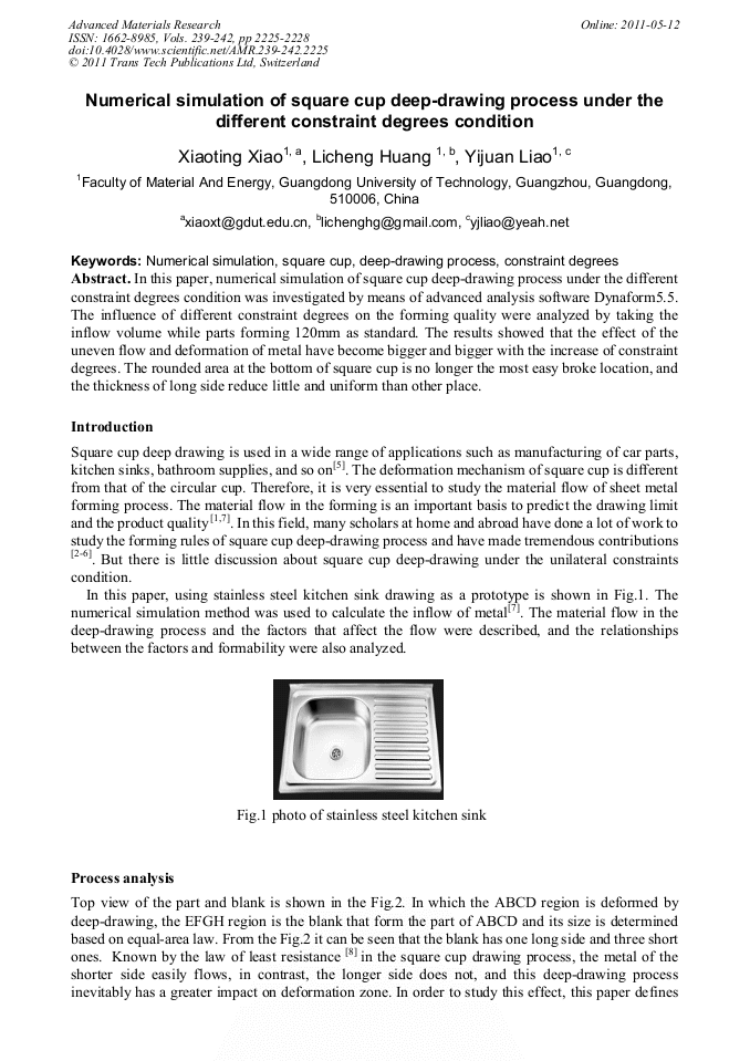 Numerical Simulation of Square Cup Deep-Drawing Process under the ...