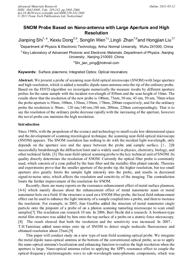 SNOM Probe Based on Nano-Antenna with Large Aperture and High ...