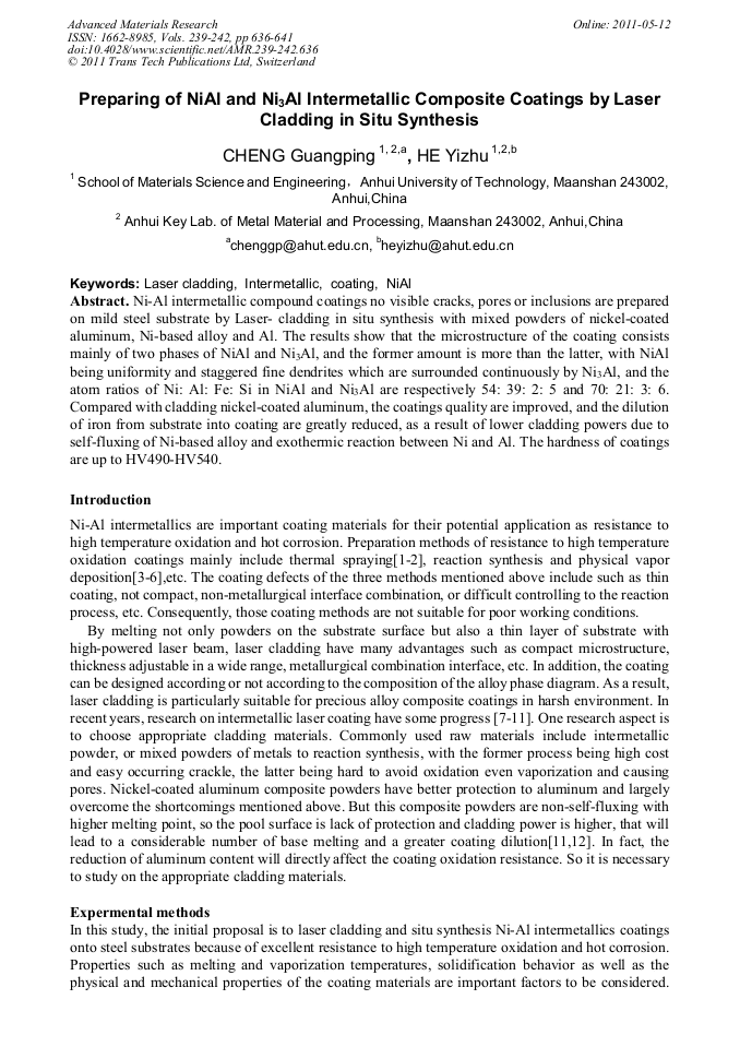 Preparing of NiAl and Ni3Al Intermetallic Composite Coatings by Laser ...