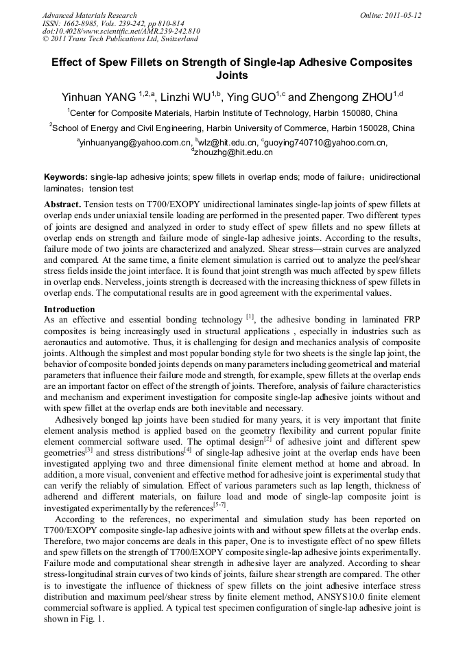 Effect of Spew Fillets on Strength of Single-Lap Adhesive Composites ...