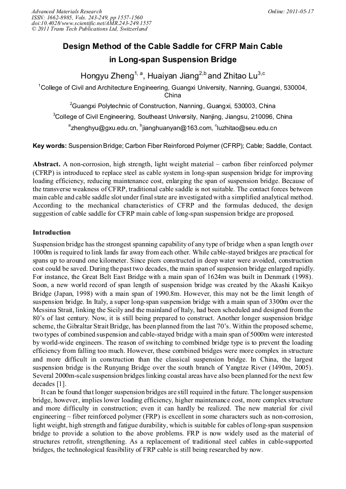 Design Method of the Cable Saddle for CFRP Main Cable in Long-Span ...