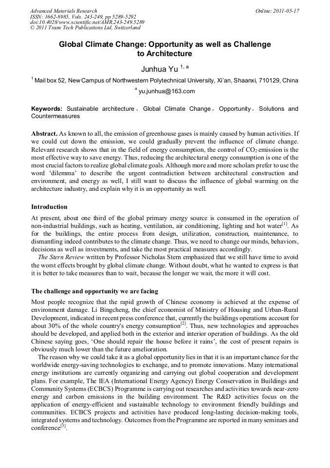 Global Climate Change Opportunity as Well as Challenge to Architecture ...