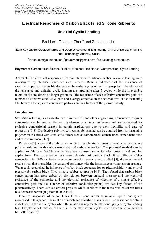 Electrical Responses of Carbon Black Filled Silicone Rubber to Uniaxial ...