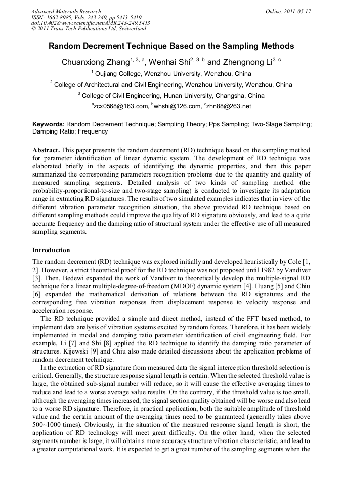 Random Decrement Technique Based on the Sampling Methods | Scientific.Net