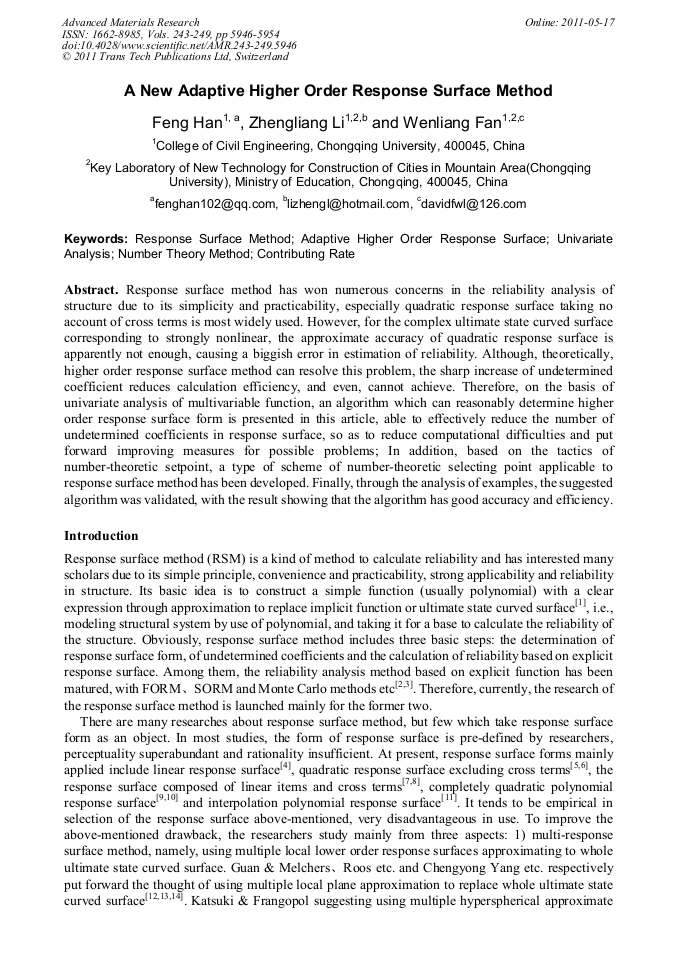 A New Adaptive Higher Order Response Surface Method | Scientific.Net
