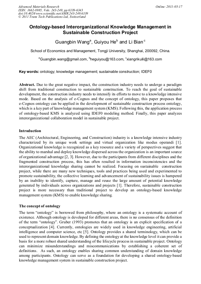 Ontology-Based Interorganizational Knowledge Management in Sustainable ...