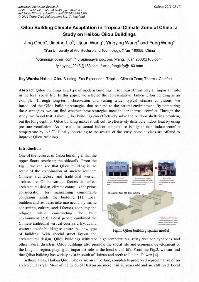 Qilou Building Climate Adaptation in Tropical Climate Zone of China: A ...