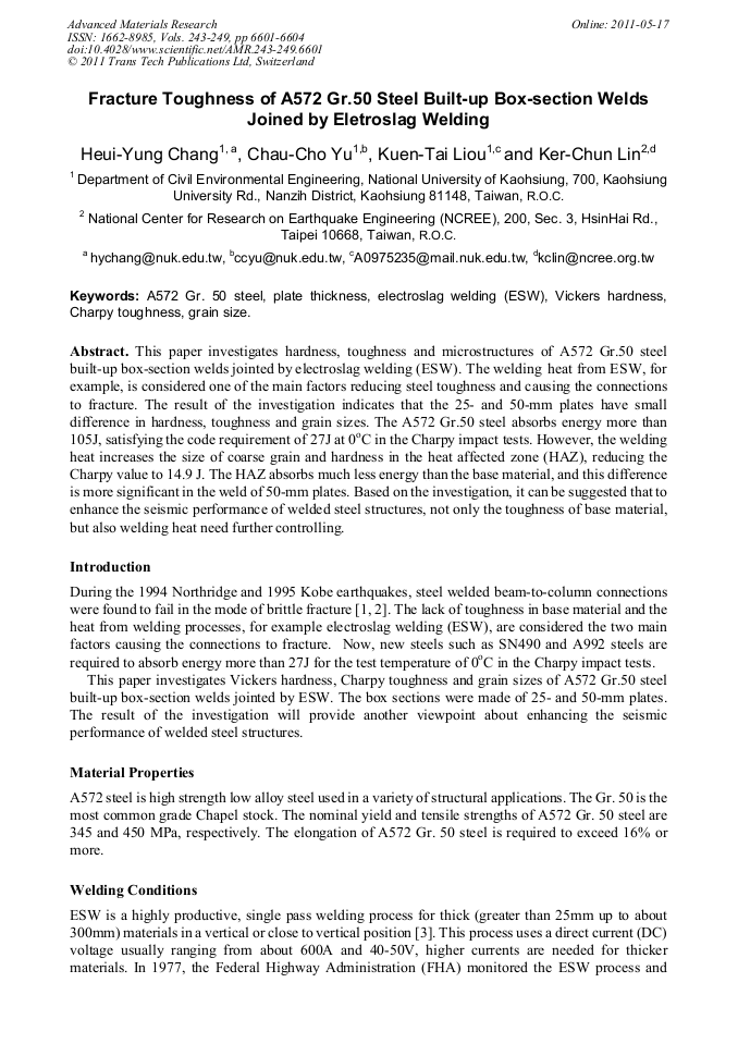 Fracture Toughness of A572 Gr.50 Steel Built-Up Box-Section Welds ...