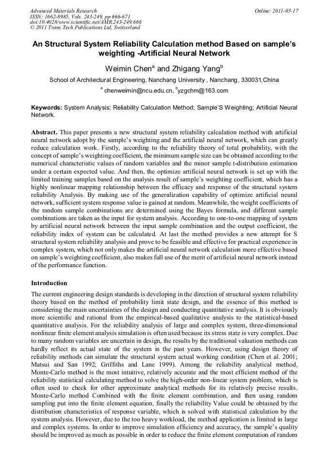 An Structural System Reliability Calculation Method Based on Sample’s ...