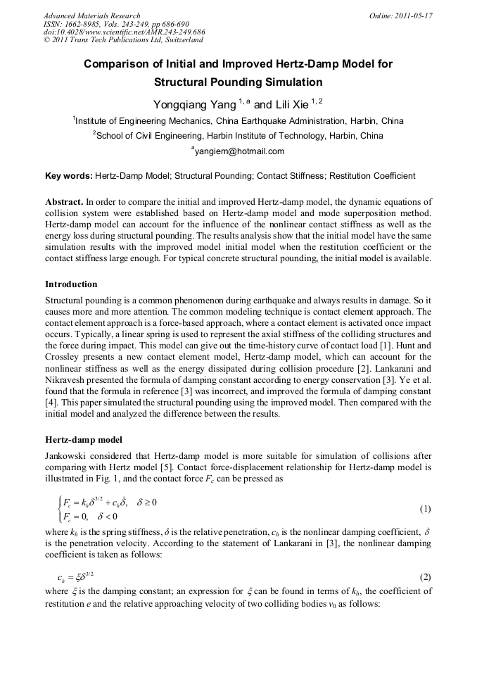 Comparison of Initial and Improved Hertz-Damp Model for Structural ...