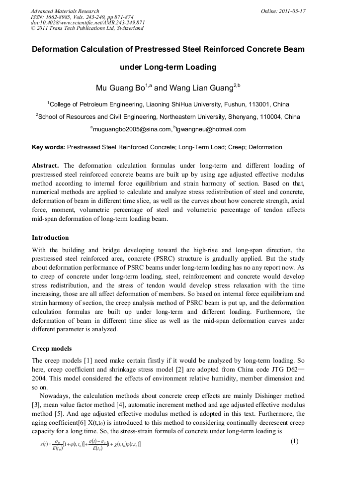 Deformation Calculation of Prestressed Steel Reinforced Concrete Beam ...