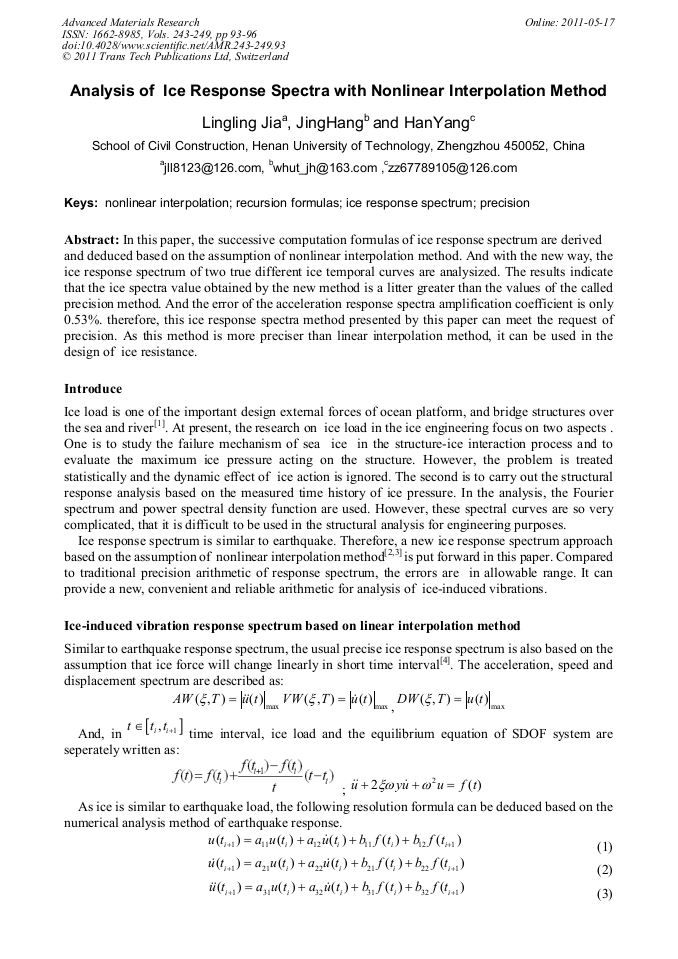 Analysis of Ice Response Spectra with Nonlinear Interpolation Method ...
