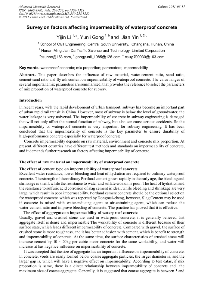 Survey on Factors Affecting Impermeability of Waterproof Concrete ...