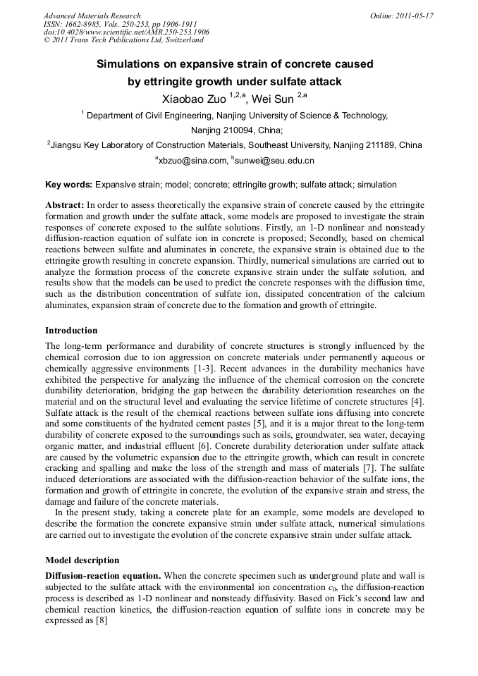 Simulations on Expansive Strain of Concrete Caused by Ettringite Growth ...