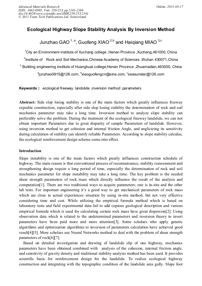 Ecological Highway Slope Stability Analysis by Inversion Method ...