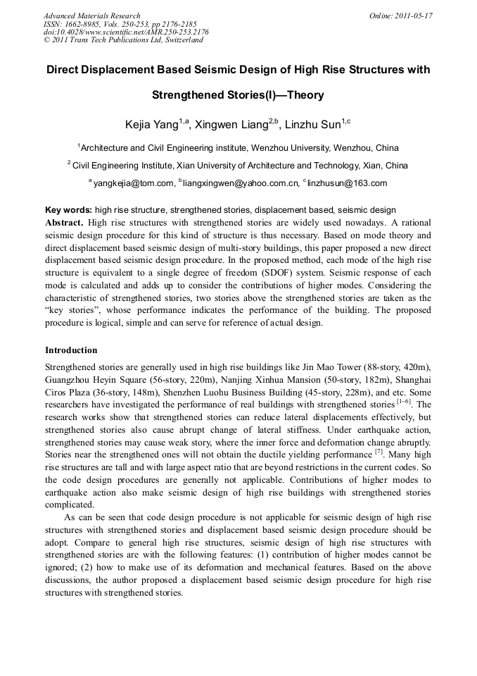 Direct Displacement Based Seismic Design of High Rise Structures with ...