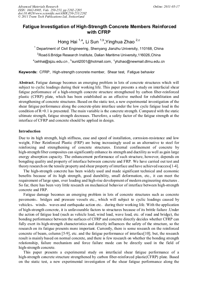 Fatigue Investigation of High-Strength Concrete Members Reinforced with ...