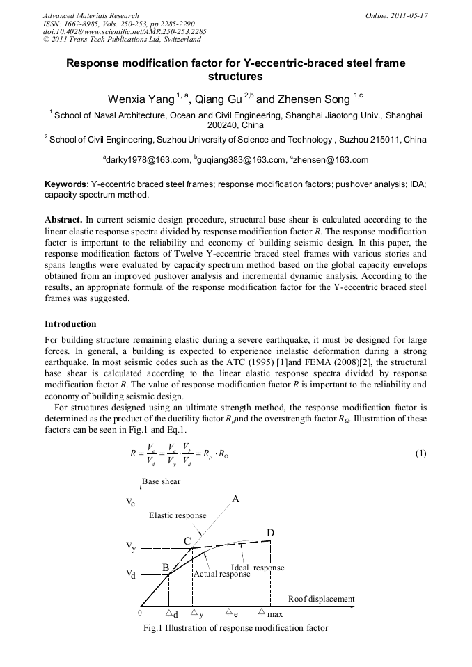Response Modification Factor for Y-Eccentric-Braced Steel Frame ...