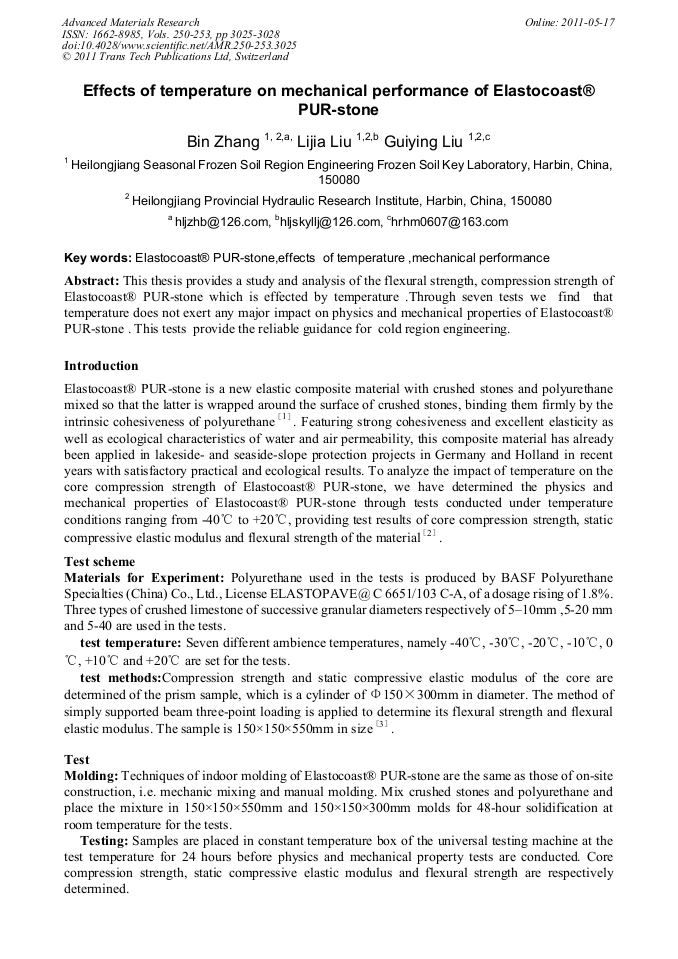 Effects of Temperature on Mechanical Performance of Elastocoast® PUR-Stone | Scientific.Net