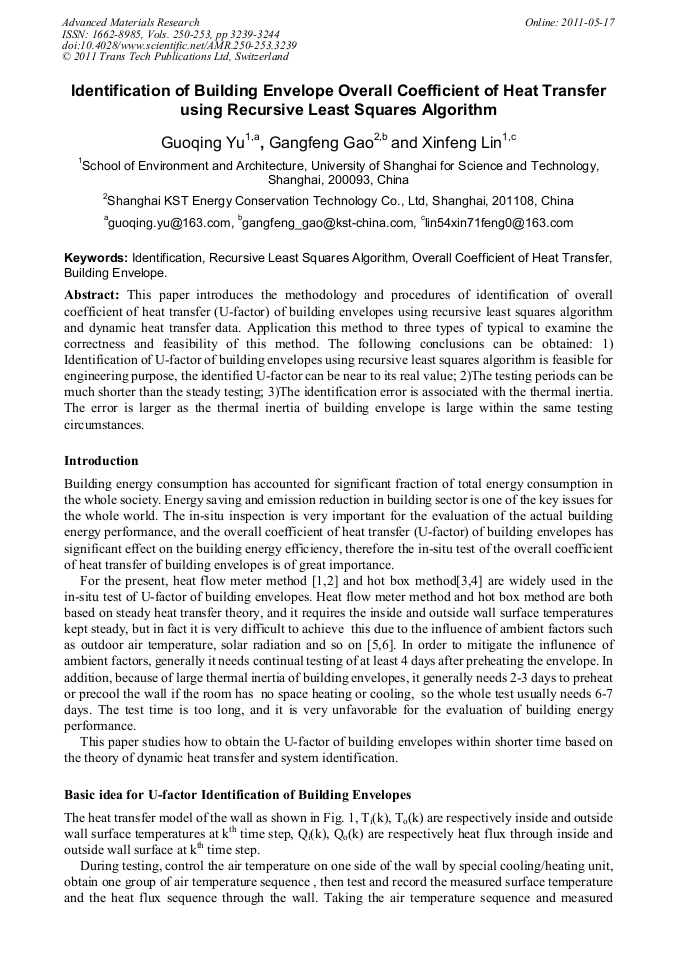 Identification of Building Envelope Overall Coefficient of Heat ...