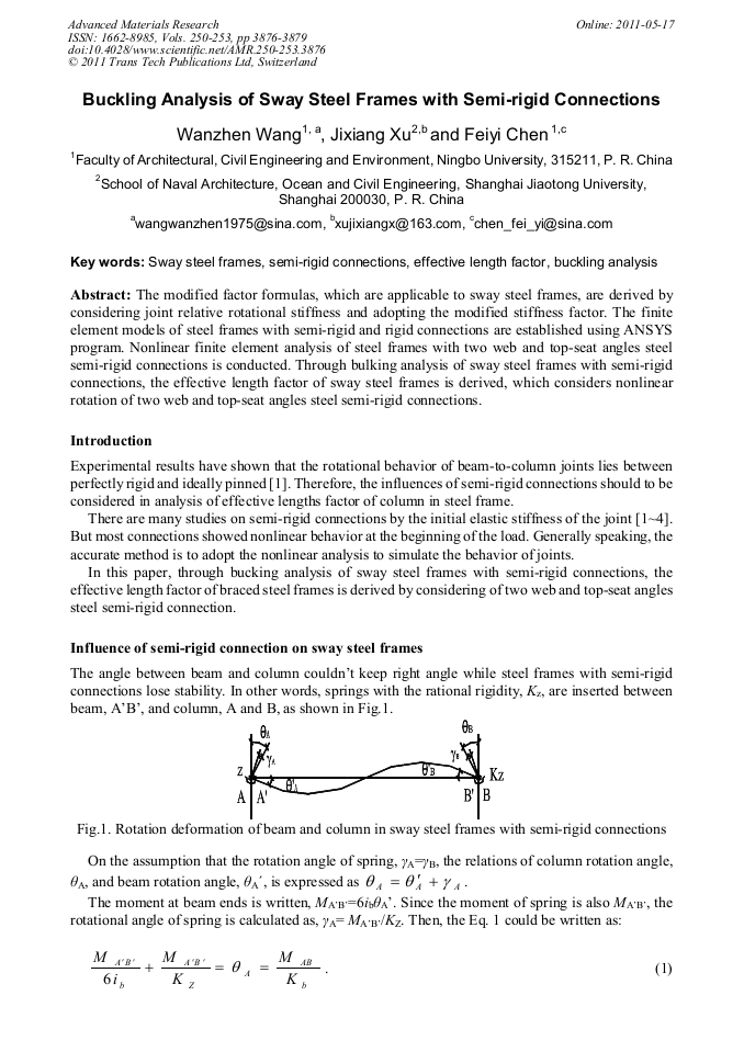 Buckling Analysis of Sway Steel Frames with Semi-Rigid Connections ...
