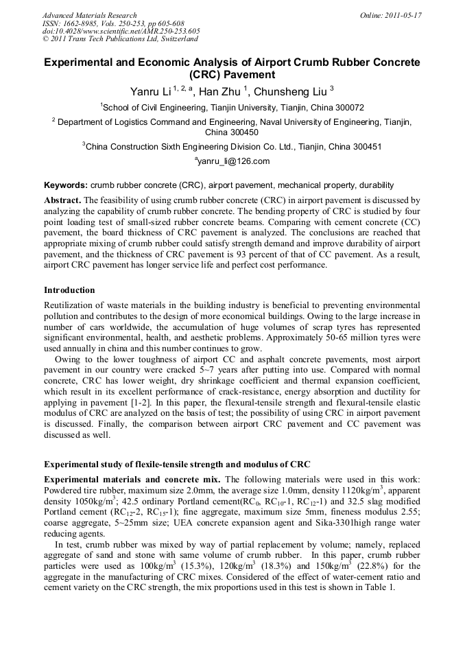 Experimental and Economic Analysis of Airport Crumb Rubber Concrete ...