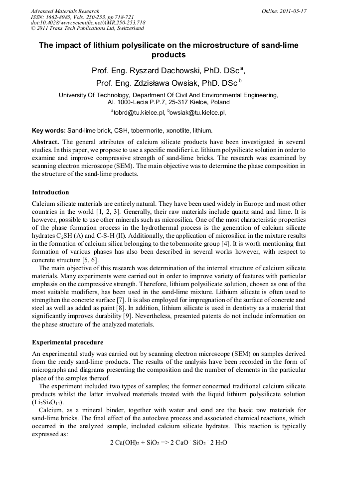 The Impact of Lithium Polysilicate on the Microstructure of Sand-Lime ...