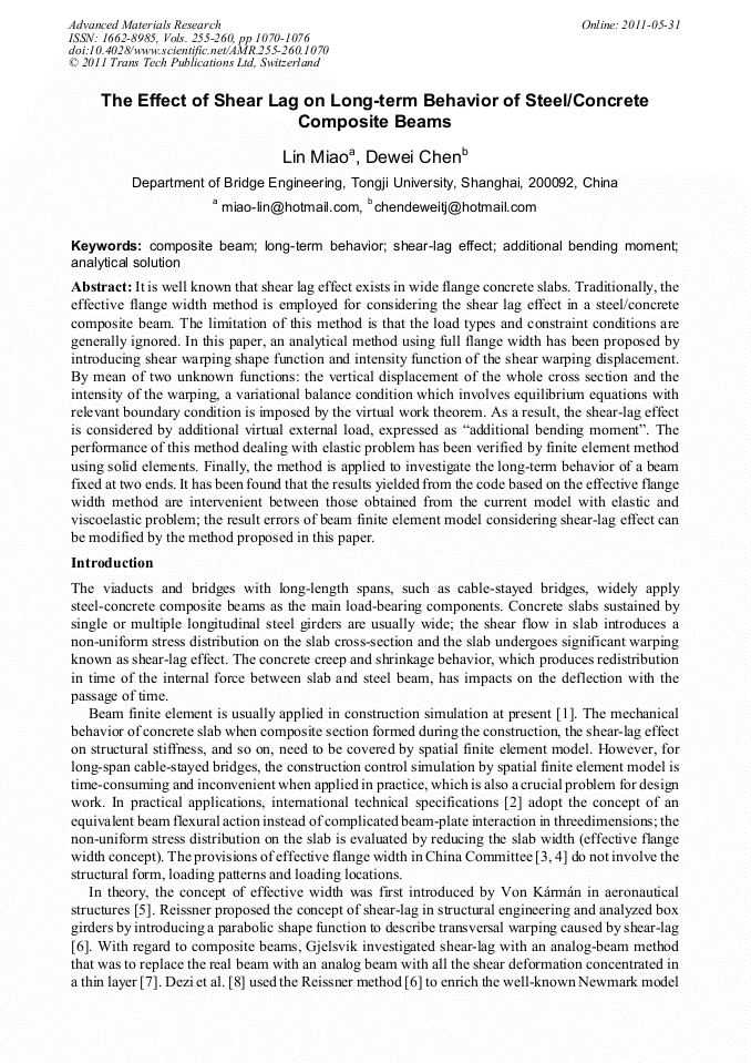 The Effect of Shear Lag on Long-Term Behavior of Steel/Concrete ...