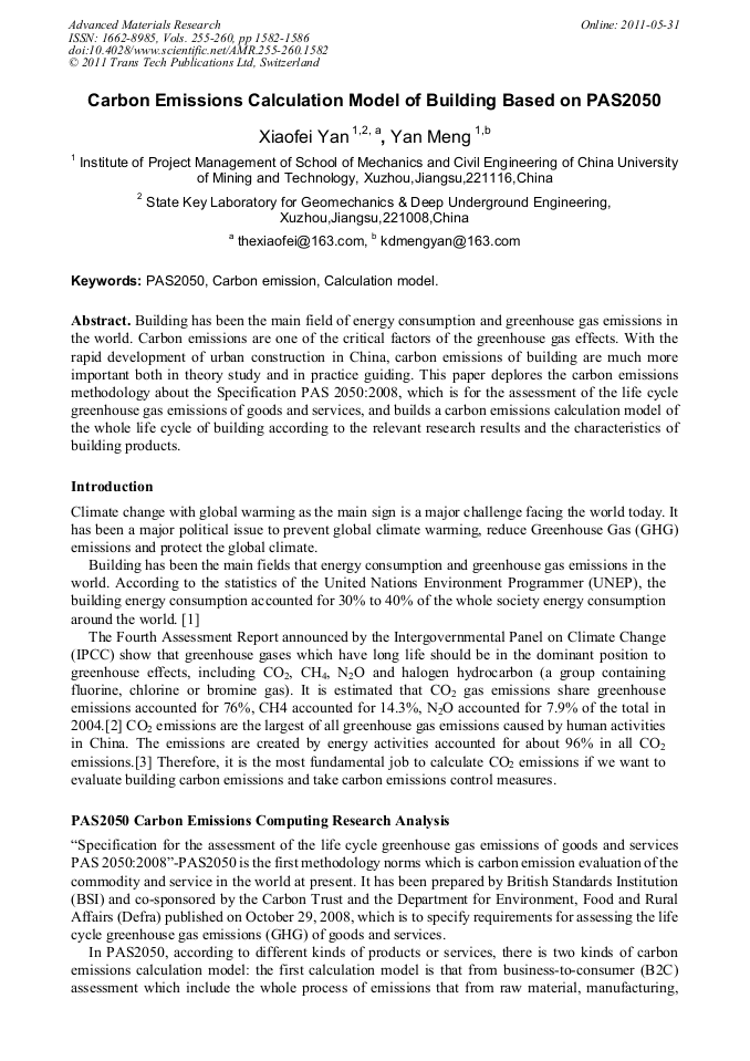 Carbon Emissions Calculation Model of Building Based on PAS2050 | Scientific.Net
