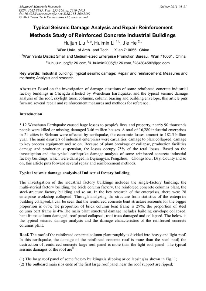 Typical Seismic Damage Analysis and Repair Reinforcement Methods Study ...