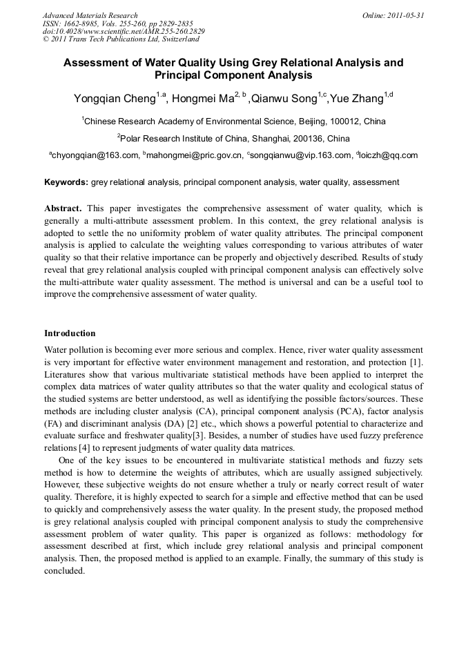Assessment of Water Quality Using Grey Relational Analysis and ...