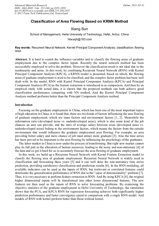 Classification of Area Flowing Based on KRNN Method | Scientific.Net
