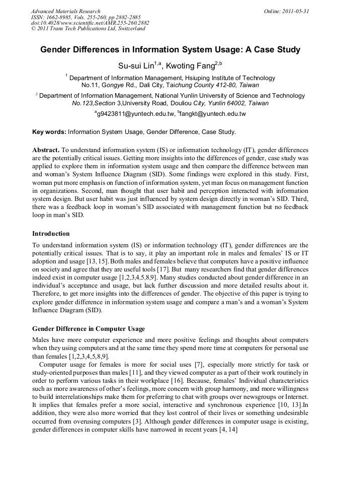 Gender Differences in Information System Usage: A Case Study ...