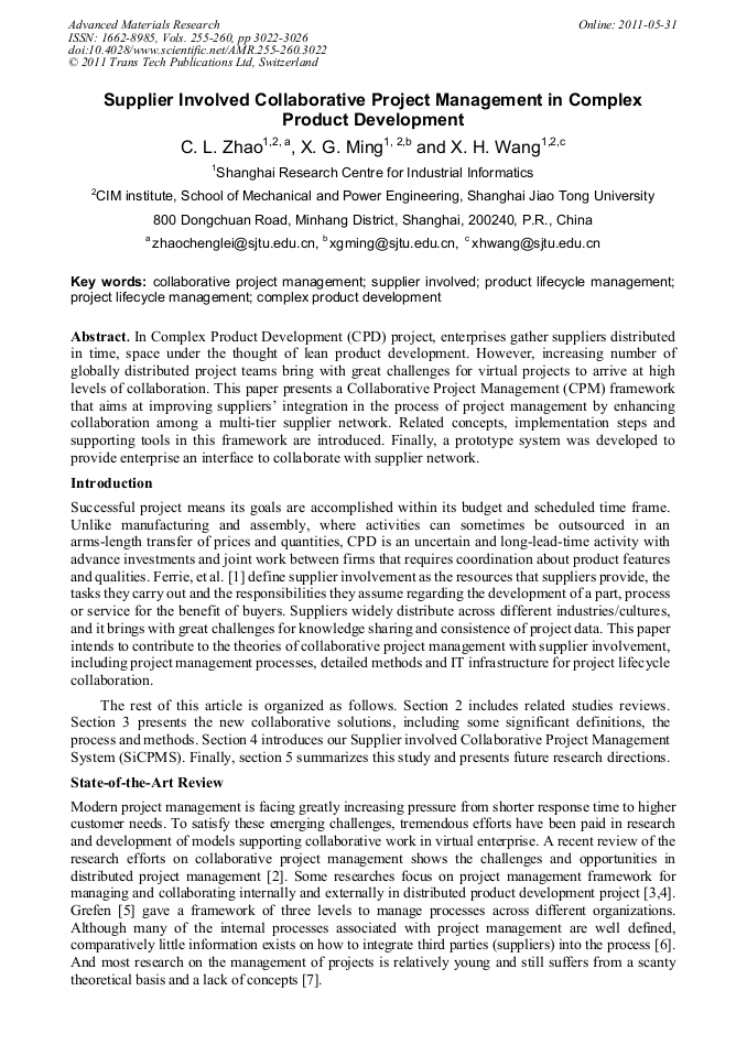 Supplier Involved Collaborative Project Management in Complex Product ...