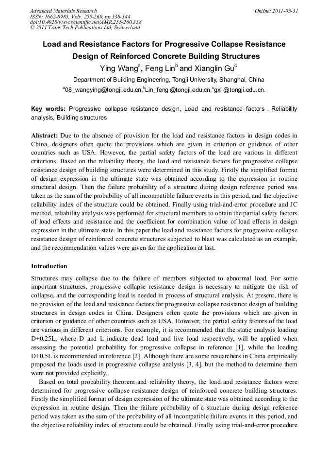 Load and Resistance Factors for Progressive Collapse Resistance Design ...