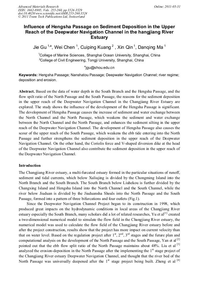 Influence of Hengsha Passage on Sediment Deposition in the Upper Reach ...