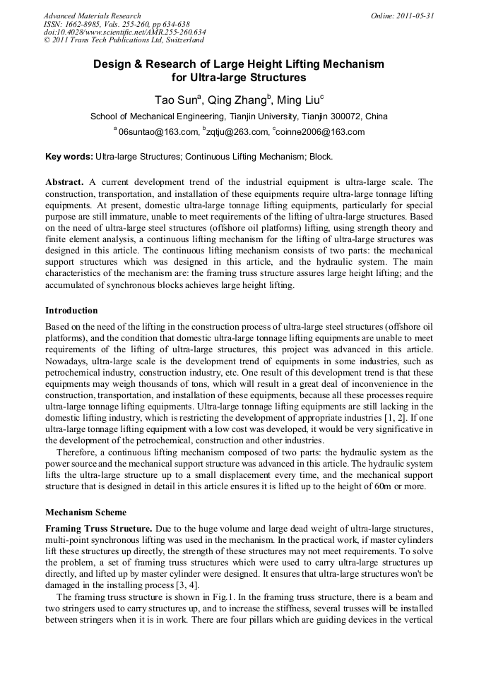 Design & Research of Large Height Lifting Mechanism for Ultra-Large ...