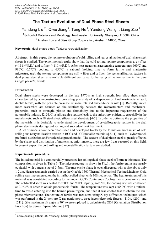 The Texture Evolution of Dual Phase Steel Sheets | Scientific.Net