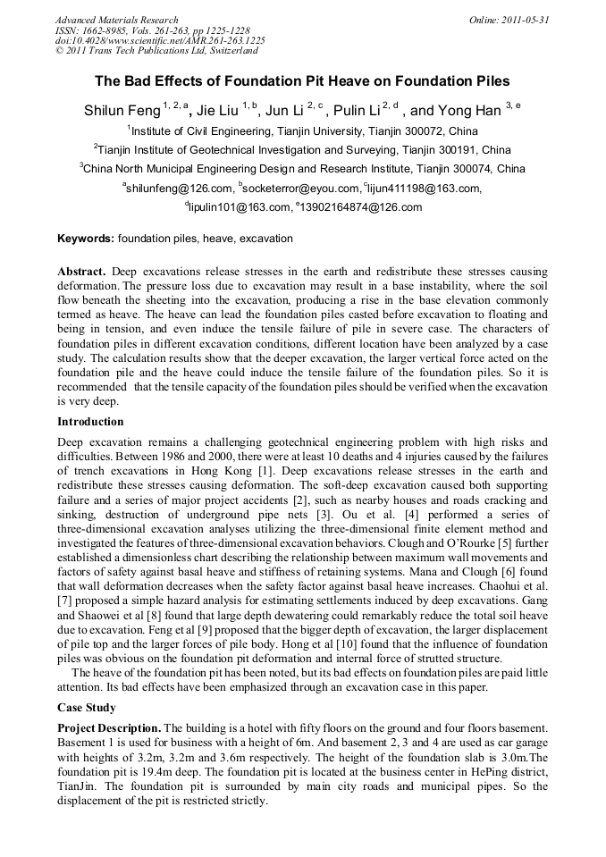 The Bad Effects of Foundation Pit Heave on Foundation Piles ...
