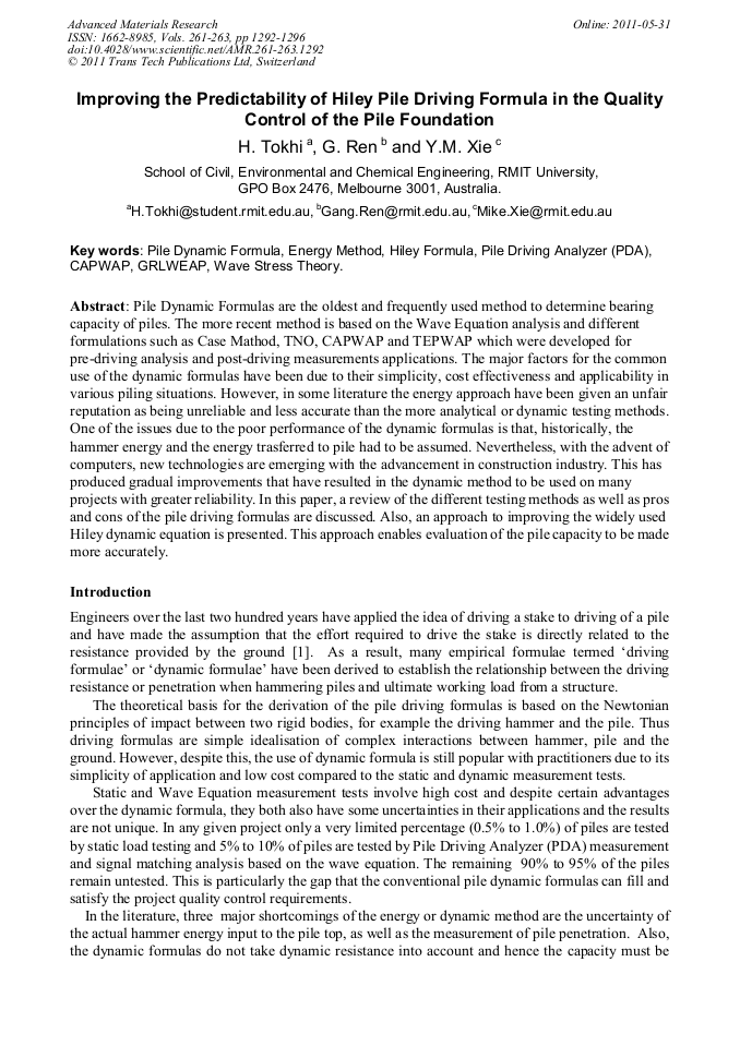Improving the Predictability of Hiley Pile Driving Formula in the ...