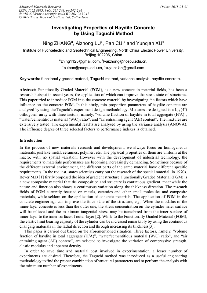 Investigating Properties of Haydite Concrete by Using Taguchi Method ...