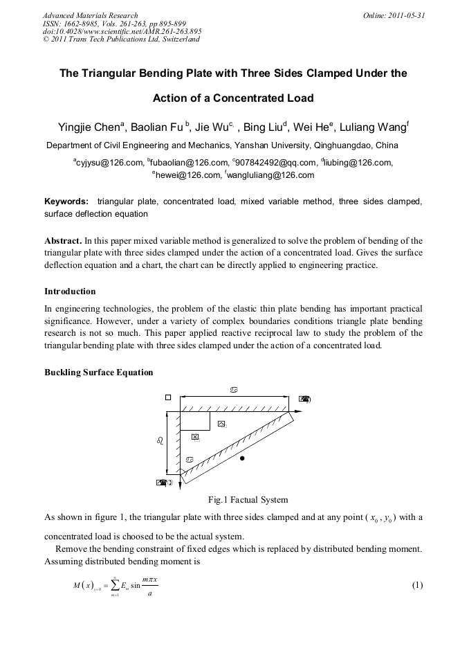 The Triangular Bending Plate with Three Sides Clamped under the Action ...