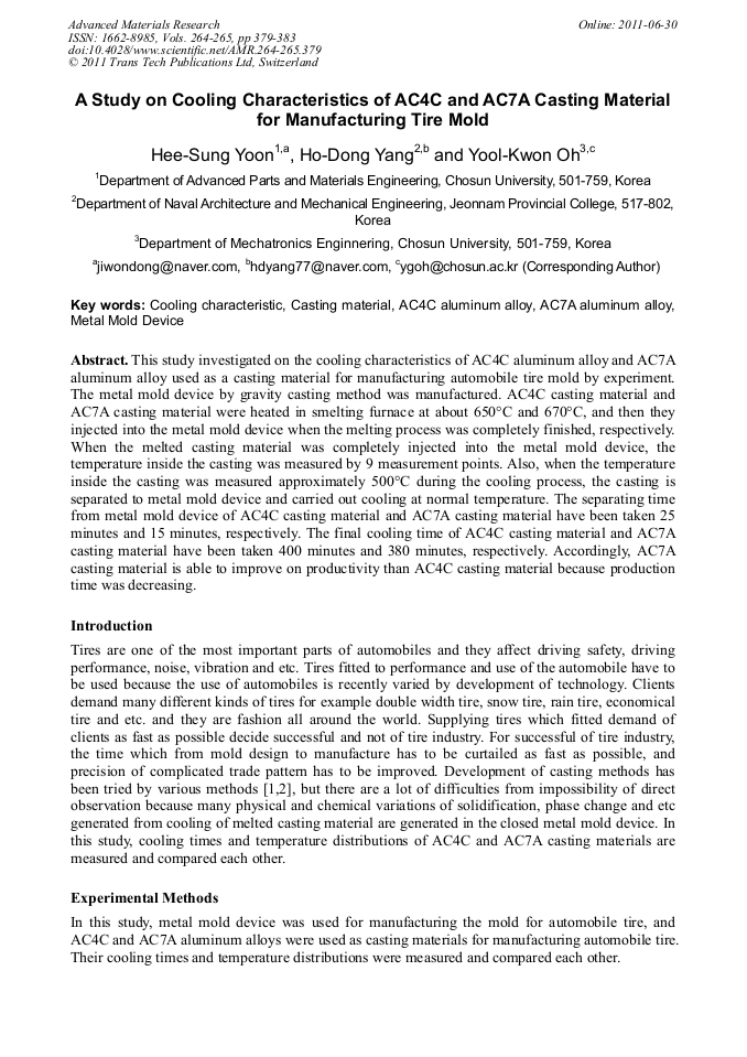 A Study on Cooling Characteristics of AC4C and AC7A Casting Material ...