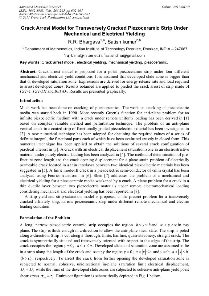 Crack Arrest Model for Transversely Cracked Piezoceramic Strip under ...