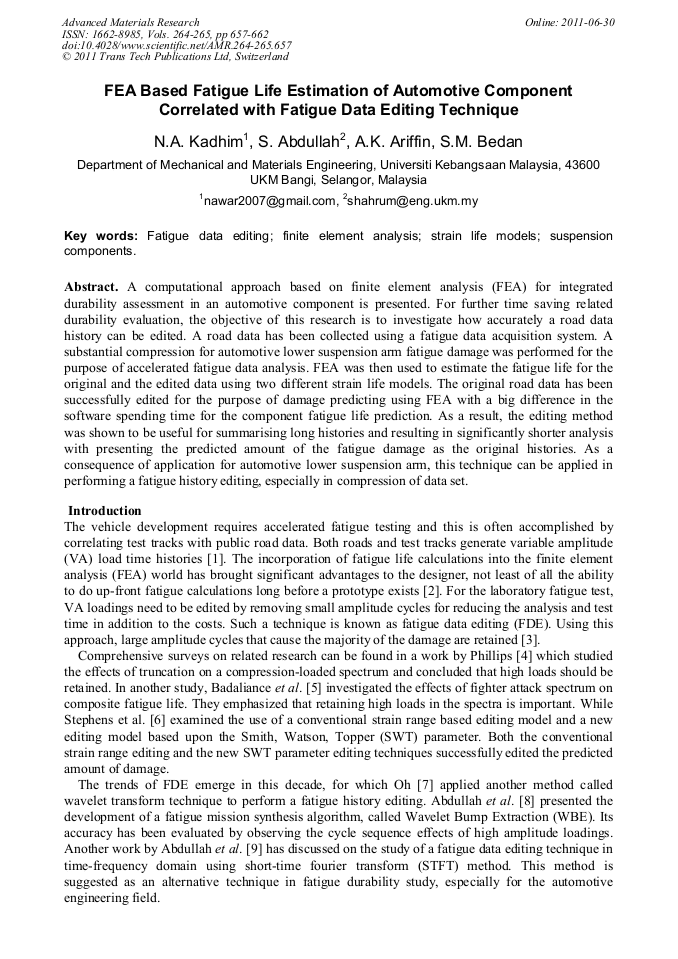 FEA Based Fatigue Life Estimation of Automotive Component Correlated ...