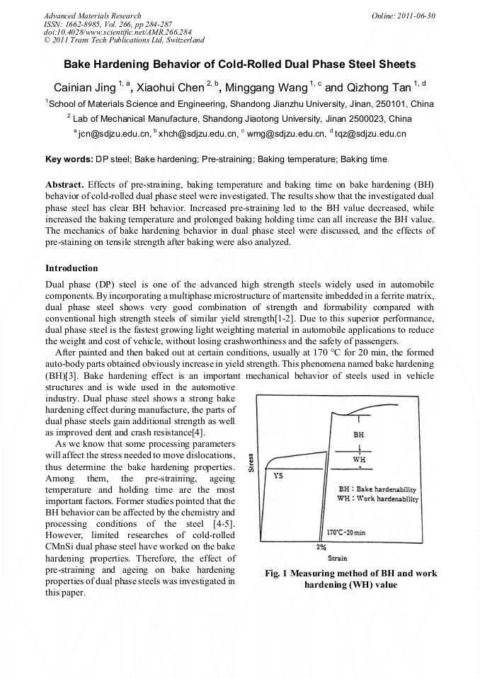 Bake Hardening Behavior of Cold-Rolled Dual Phase Steel Sheets ...