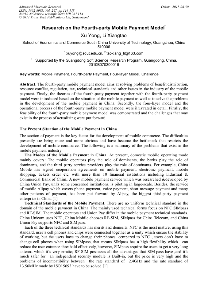 Research on the Fourth-Party Mobile Payment Model | Scientific.Net