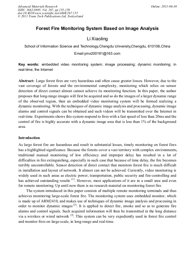 Forest Fire Monitoring System Based on Image Analysis | Scientific.Net
