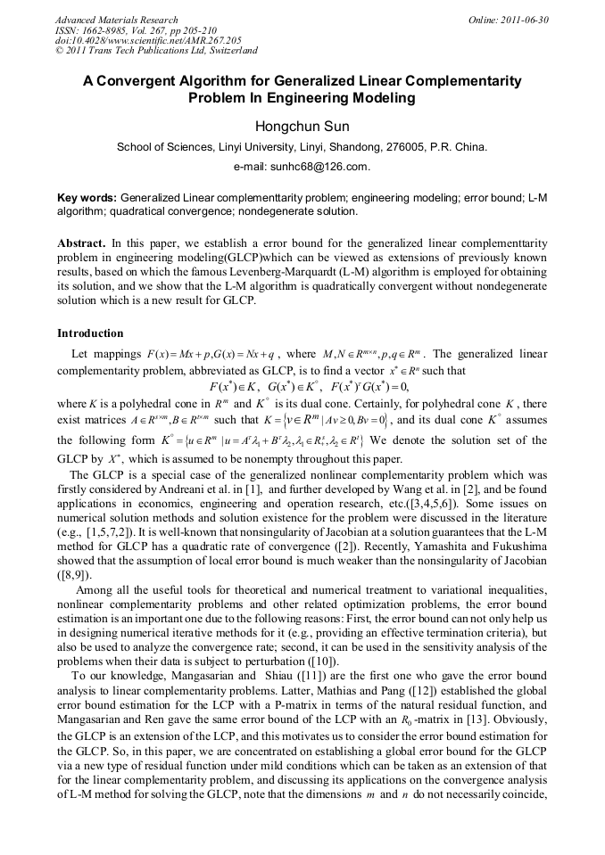 A Convergent Algorithm For Generalized Linear Complementarity Problem 5202
